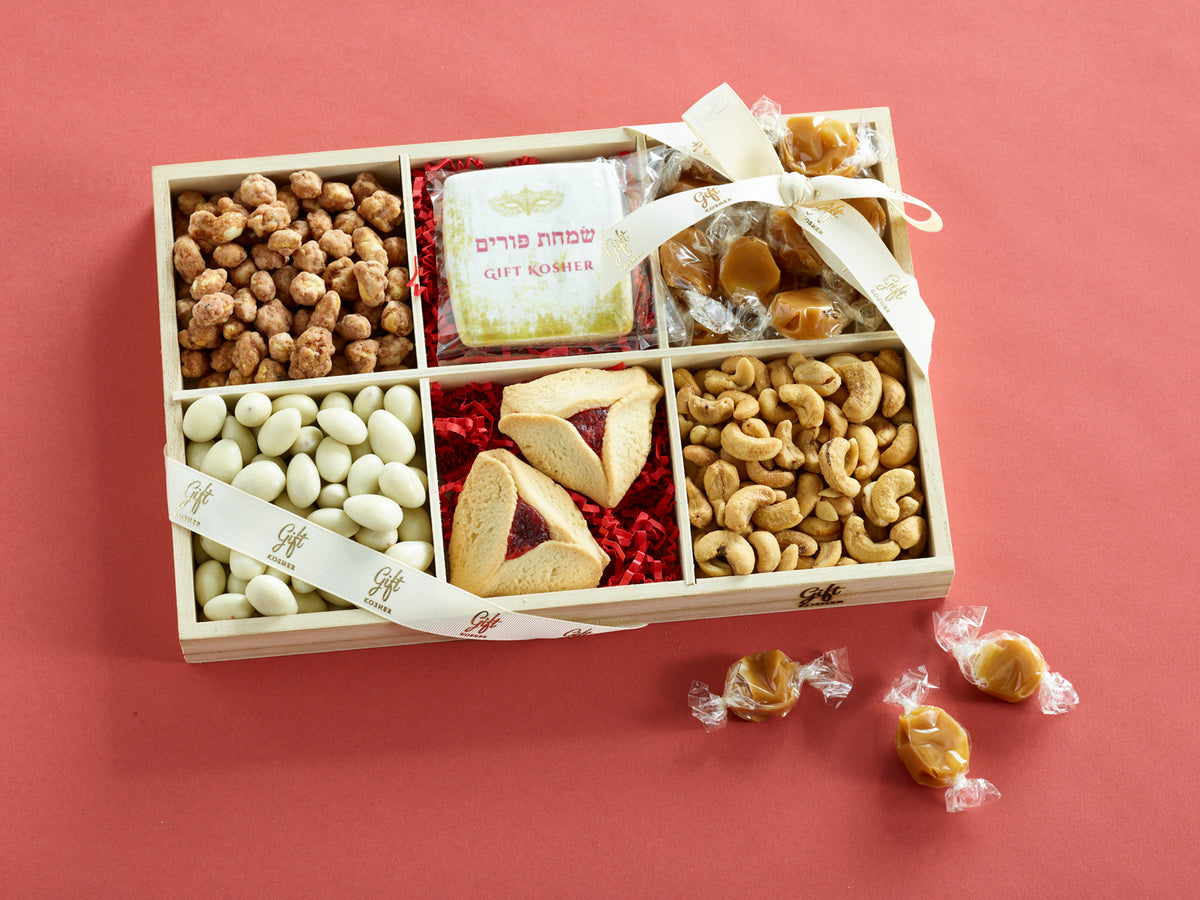 Six Section Purim Delight Gift Tray| GiftKosher.com – Gift Kosher